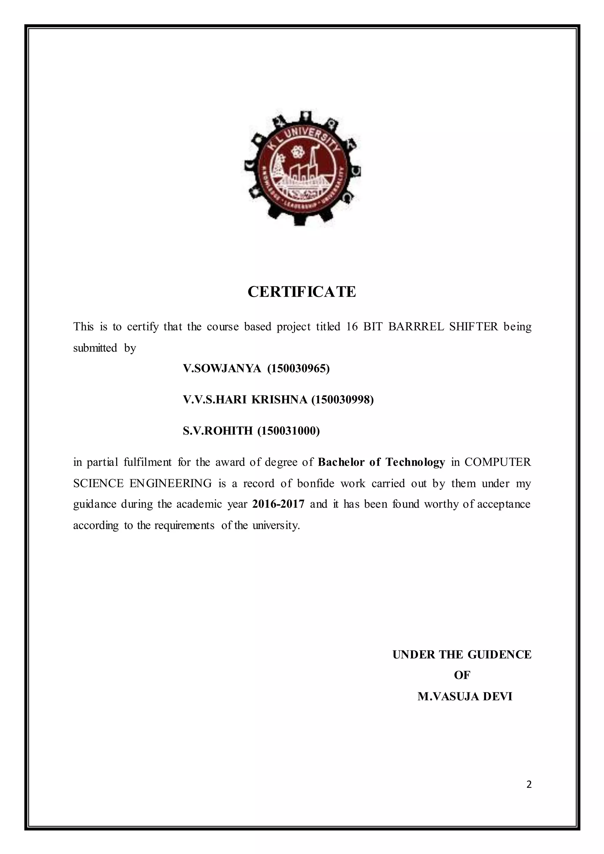 A Computers Architecture project on Barrel shifters | DOCX | Programming Languages | Computing
