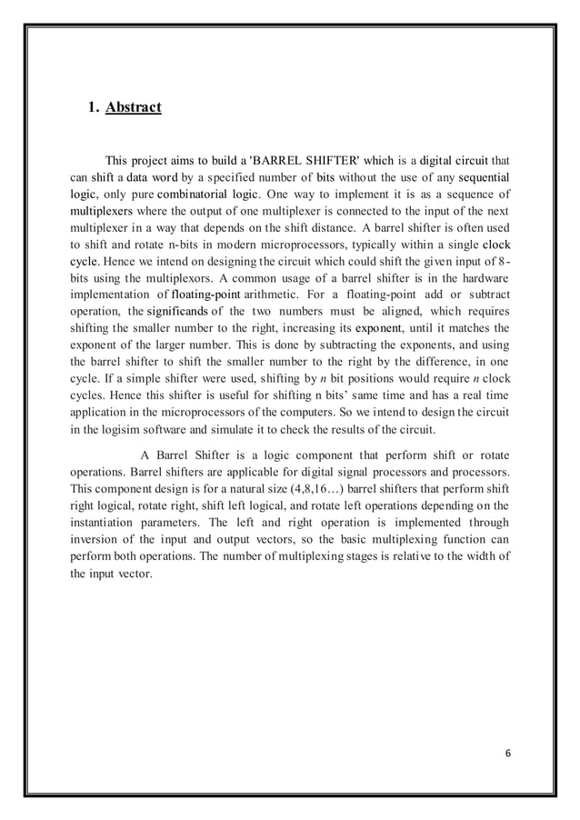 A Computers Architecture project on Barrel shifters | PDF