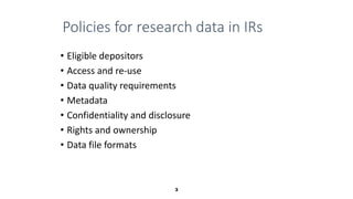 Policies, procedures and standards for managing content in repositories ...