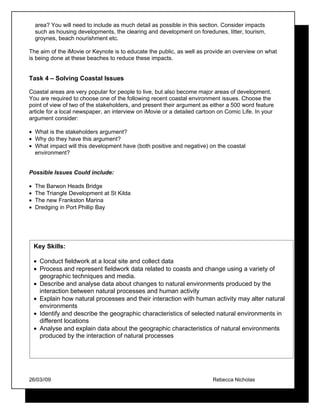 Coastal Fieldwork Assessment Task | DOC | Geography | Science