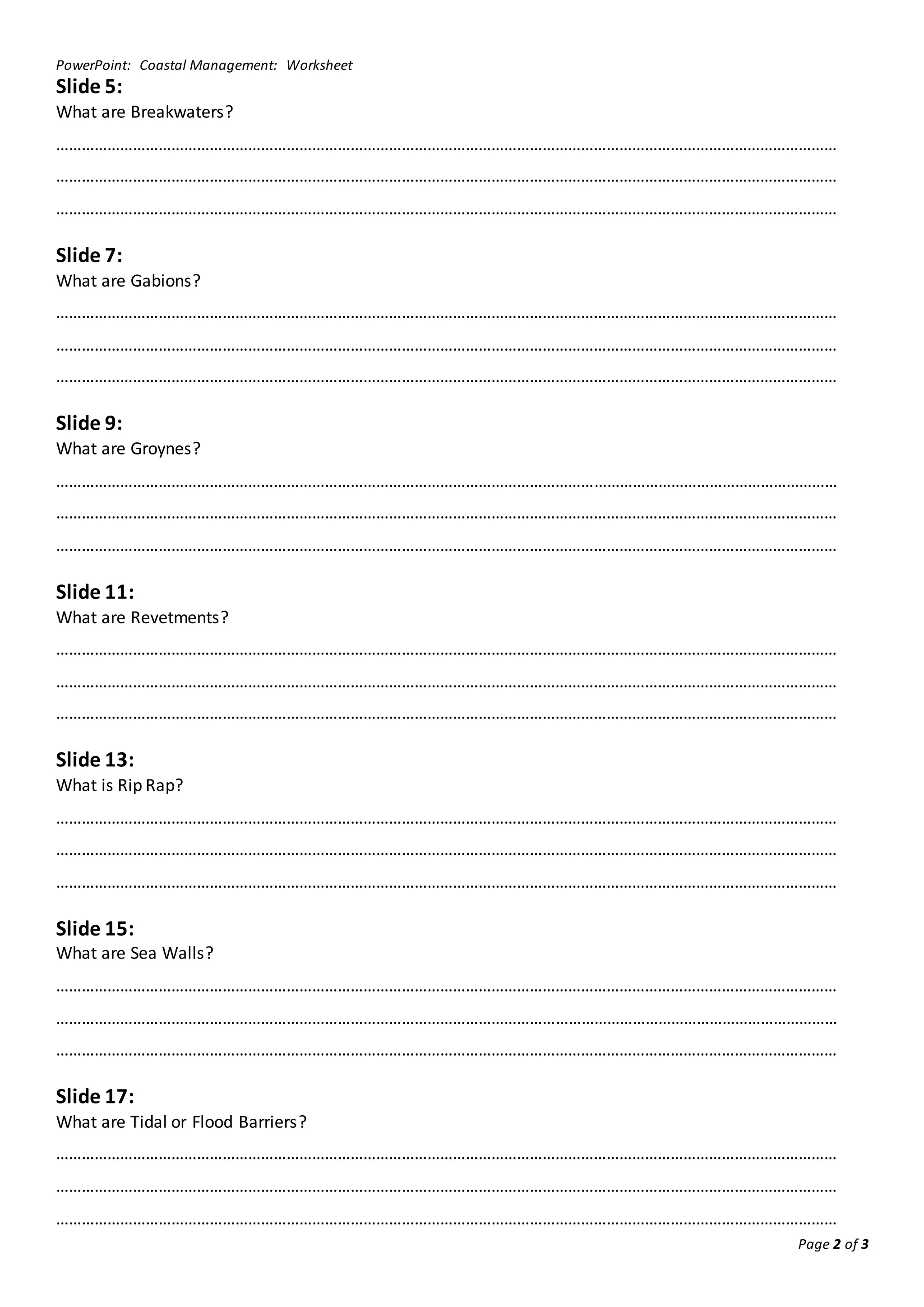 Coastal Management PowerPoint Worksheet | DOCX