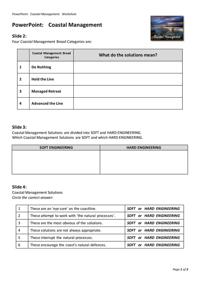 Coastal Management PowerPoint Worksheet | DOCX
