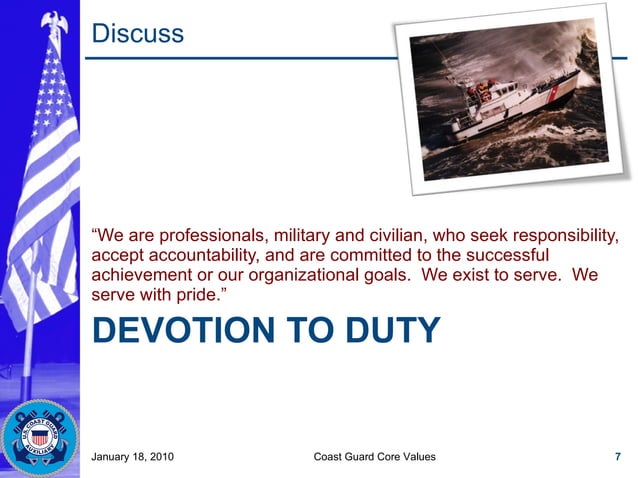 Coast Guard Core Values | PPT | Business | Business and Finance