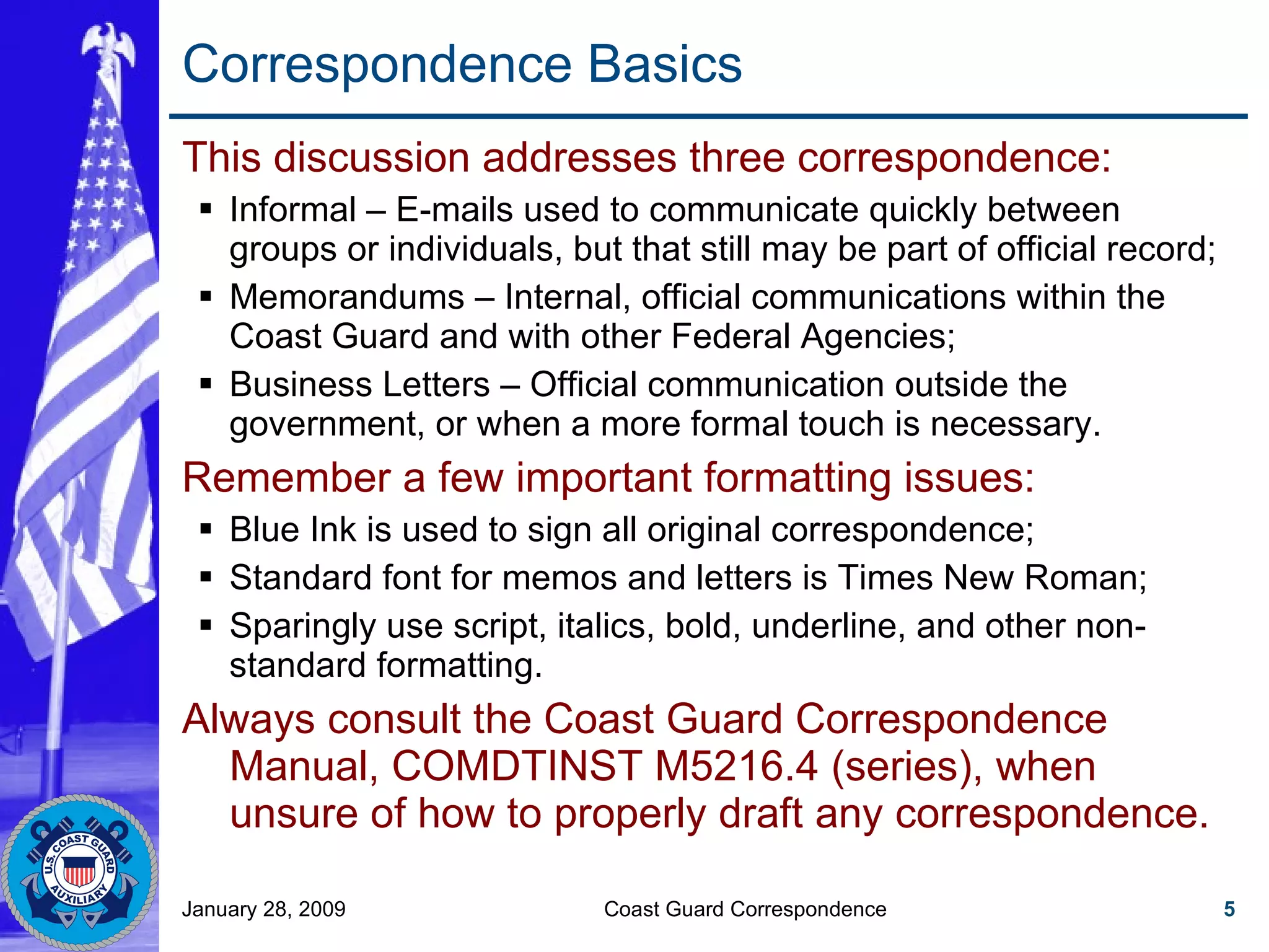 Coast Guard Correspondence | PPT | Business and Finance