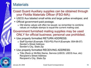 Coast Guard Correspondence | PPT | Business and Finance