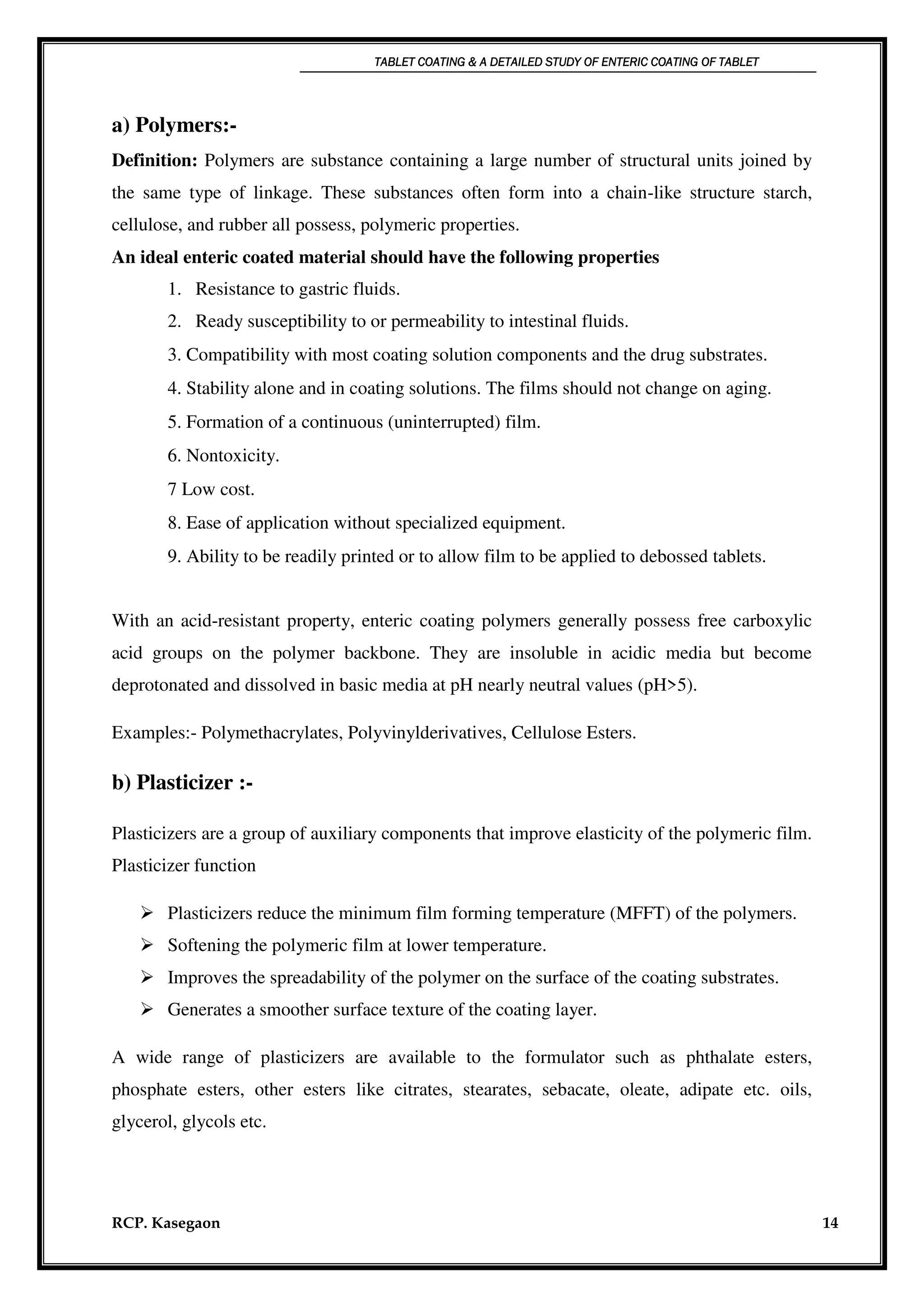 A Review on TABLET COATING & A DETAILED STUDY OF ENTERIC COATING OF ...