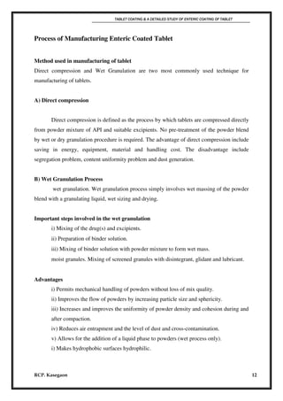 A Review on TABLET COATING & A DETAILED STUDY OF ENTERIC COATING OF ...