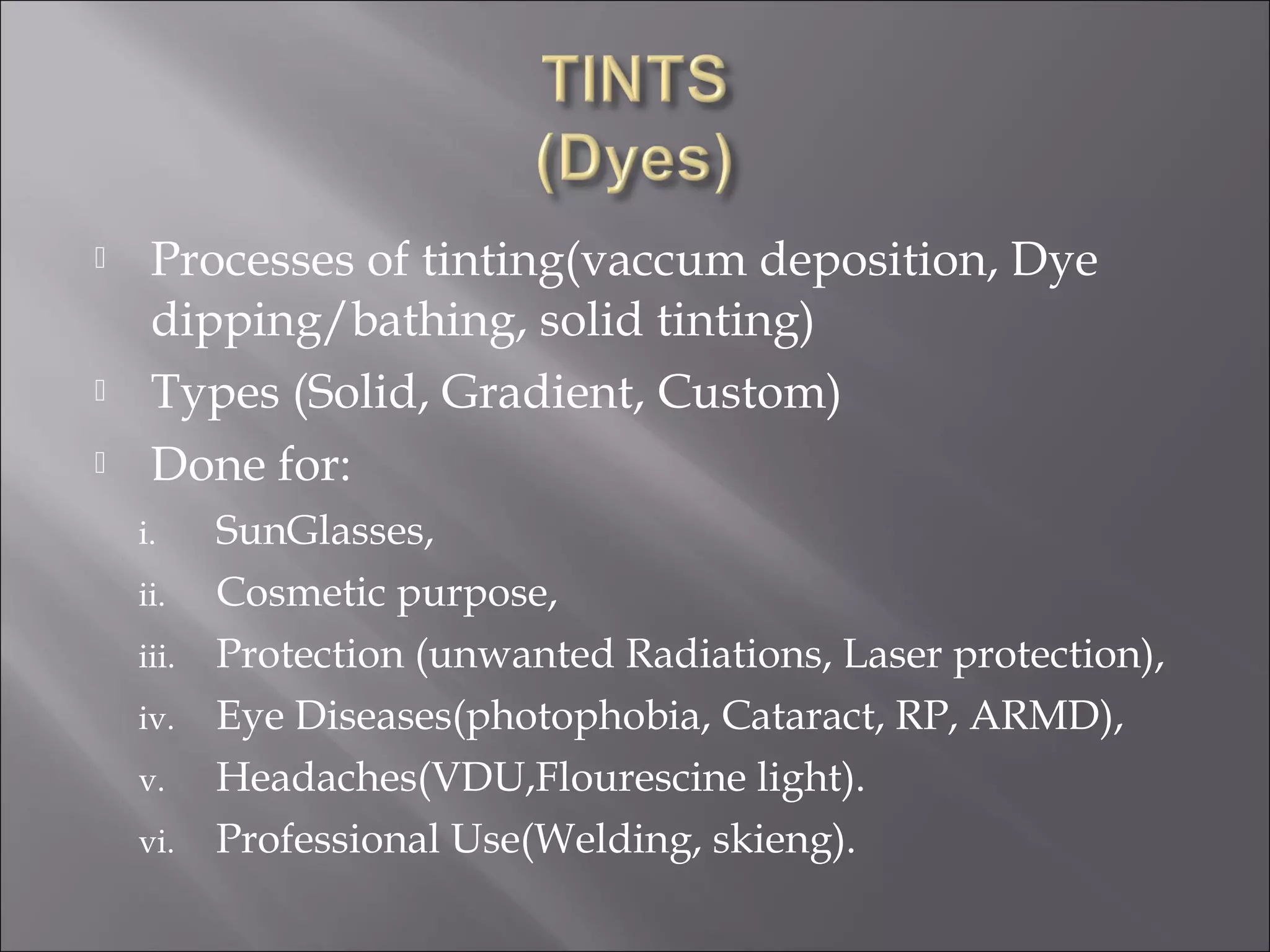 Coatings applied to spectacle lenses | PPT