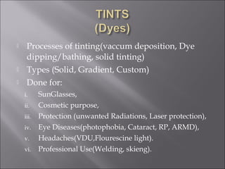Coatings applied to spectacle lenses | PPT