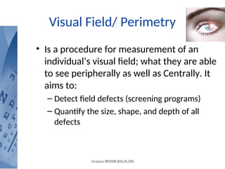 COA visual field and reading notes in student | PPT