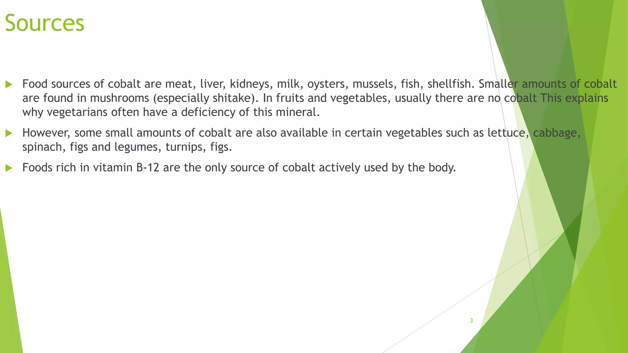 Cobalt(co) bch 628 (advanced nutritional biochemistry) | PDF