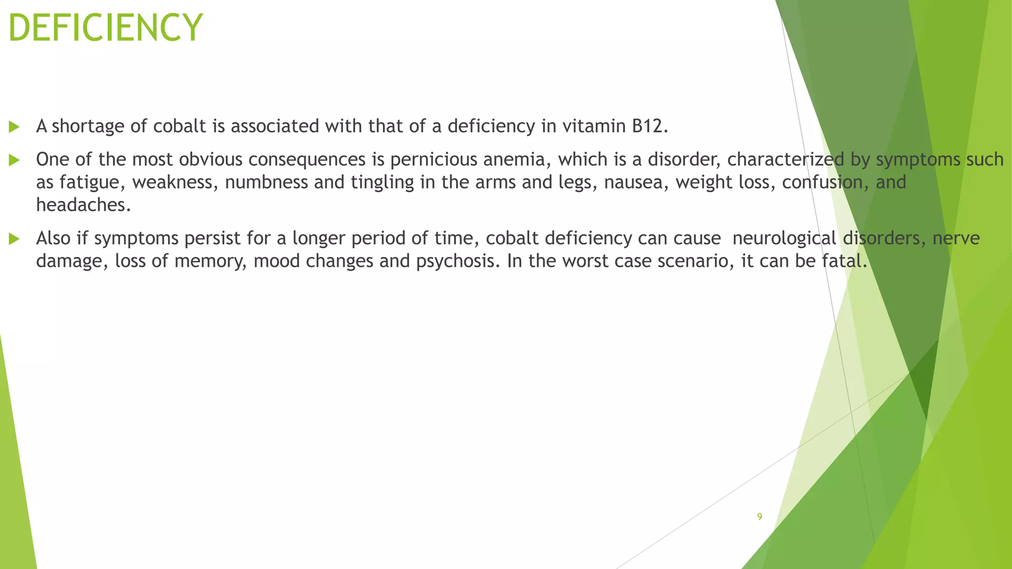 Cobalt(co) bch 628 (advanced nutritional biochemistry) | PDF