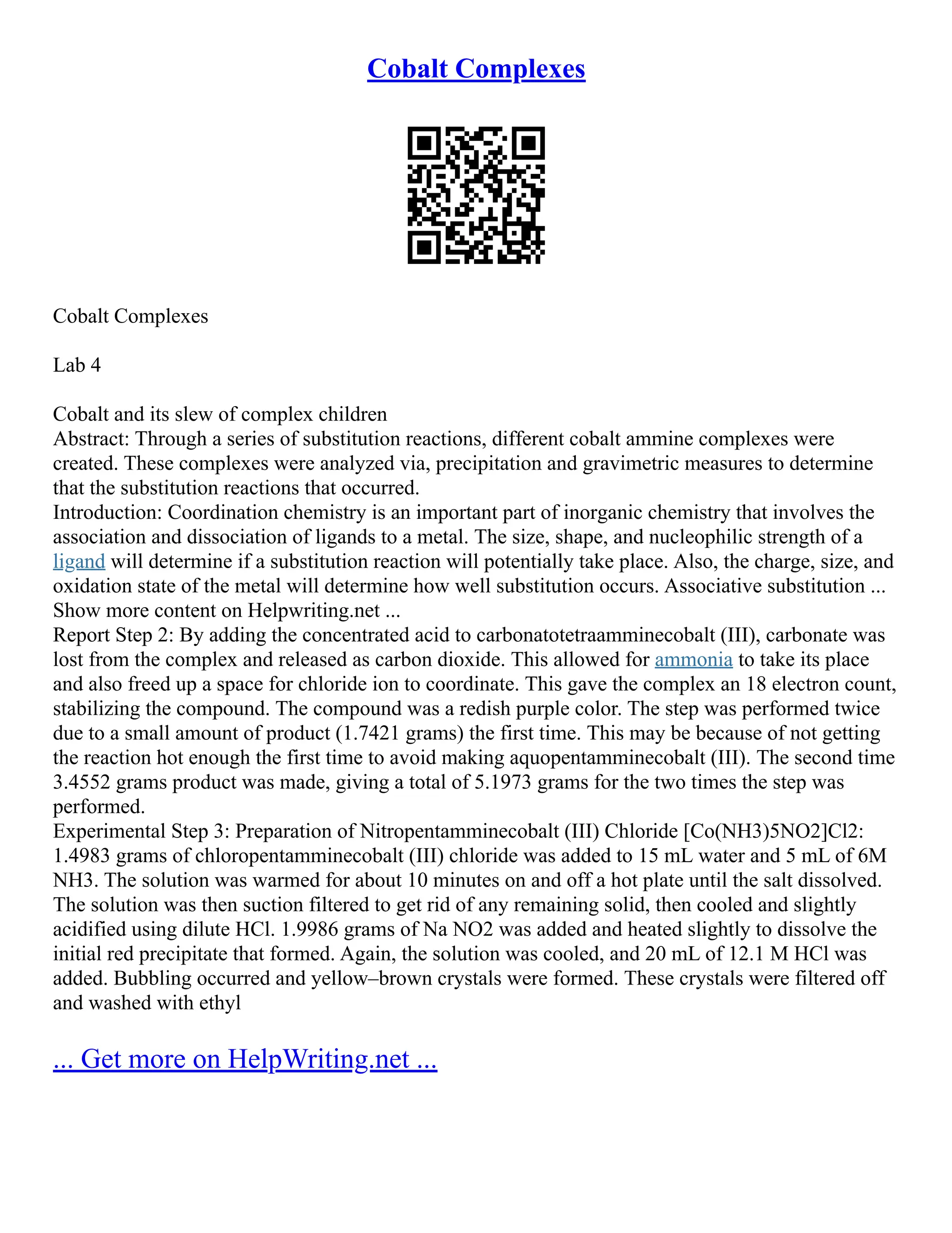 Cobalt Complexes | PDF