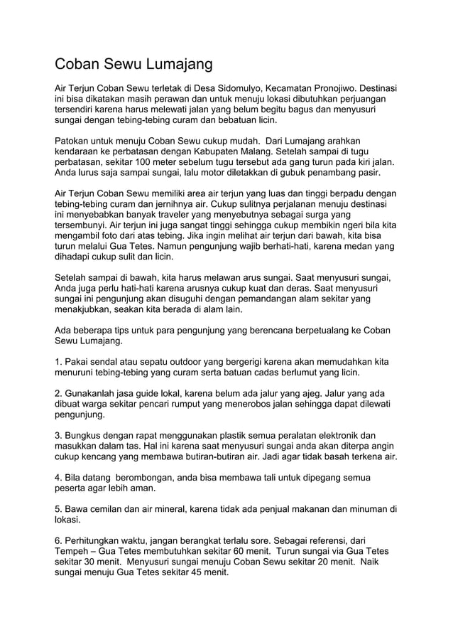 Coban sewu lumajang | PDF