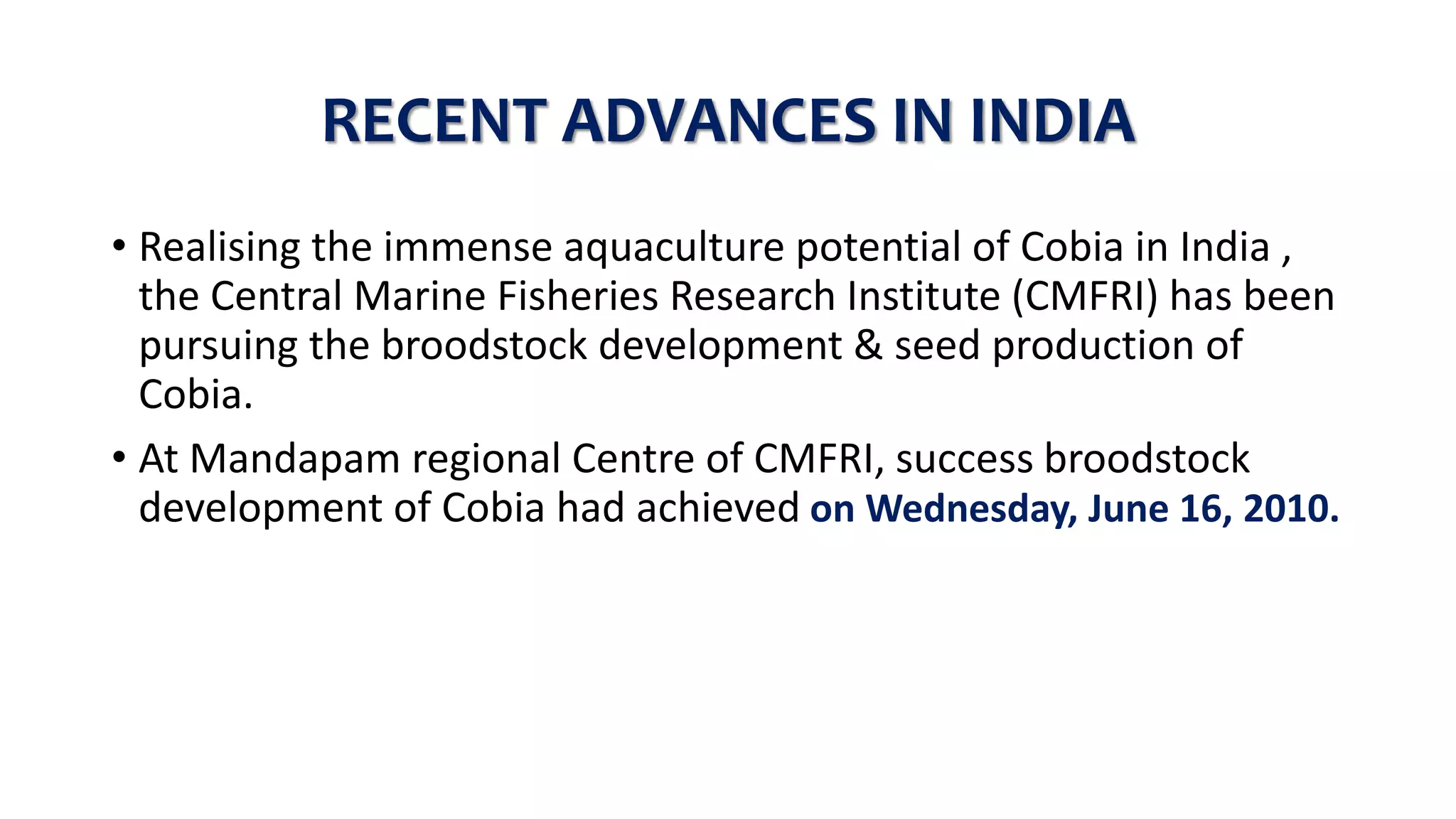 SEED PRODUCTION OF COBIA | PPTX