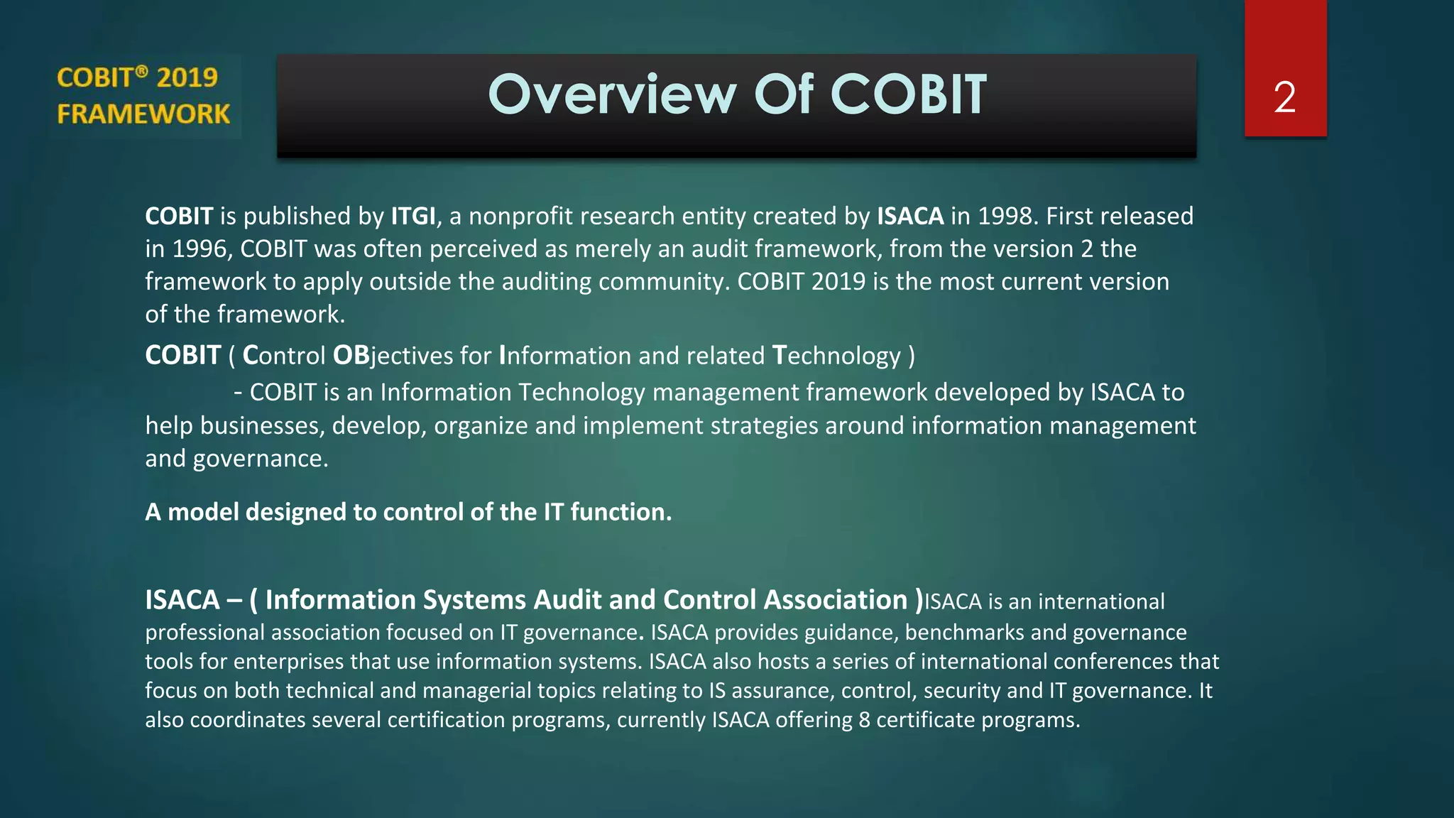 Cobit 2019 framework by ISACA | PPTX