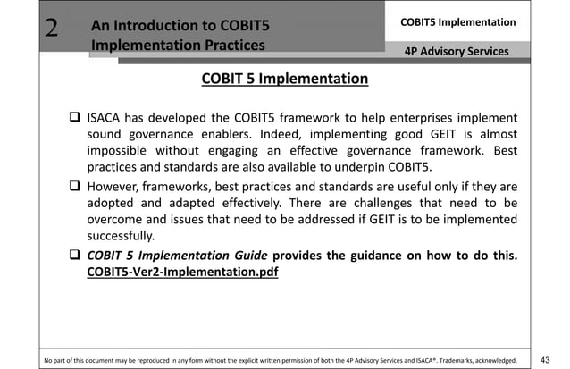 Cobit5 implementation training guide for IT professionals | PPT