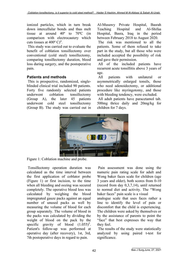 coblation tonsillectomy. is it superior to cold steel method? | PDF