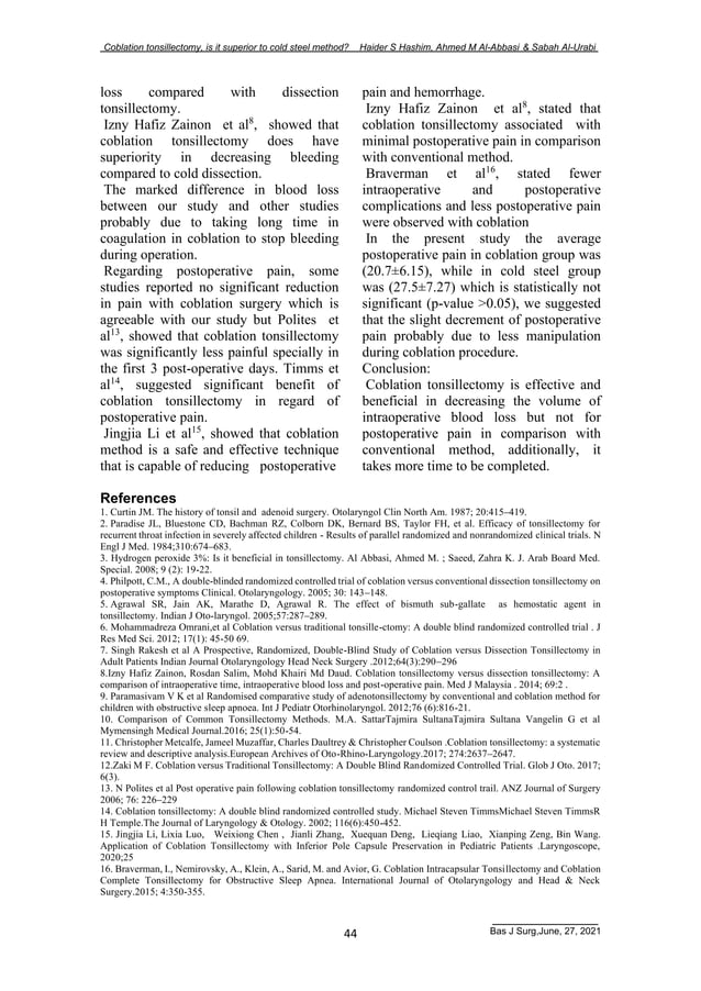 coblation tonsillectomy. is it superior to cold steel method? | PDF