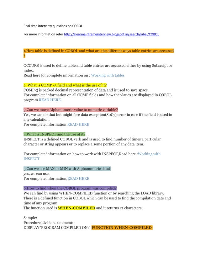 Cobol Interview Questions Pdf