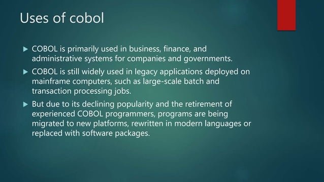 Cobol programming language | PPTX | Programming Languages | Computing
