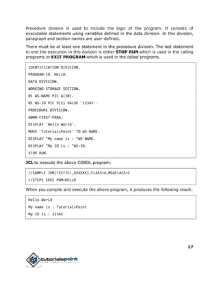 Cobol tutorial | PDF | Programming Languages | Computing
