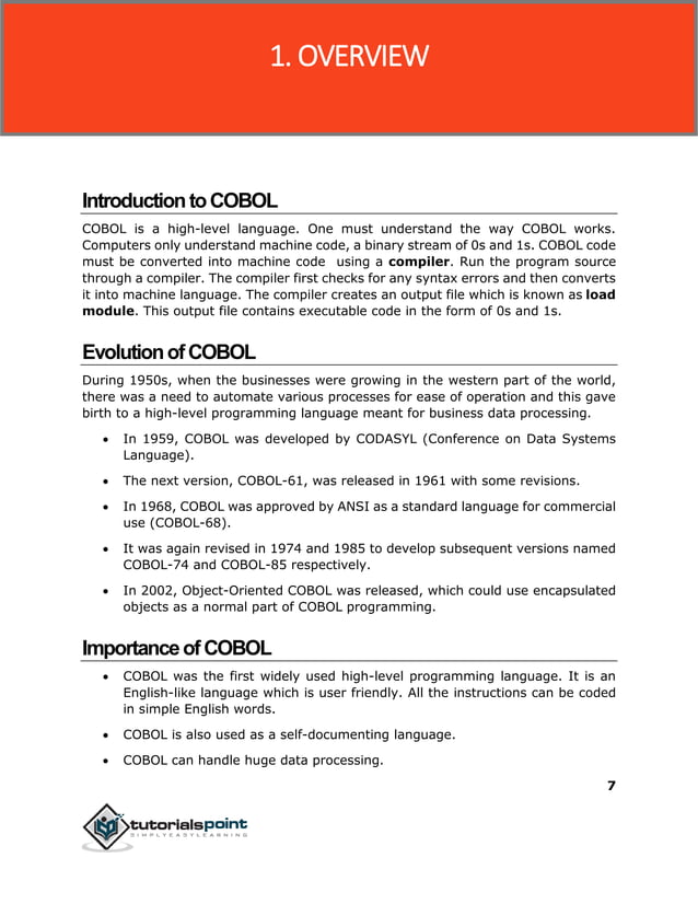 Cobol tutorial | PDF | Programming Languages | Computing