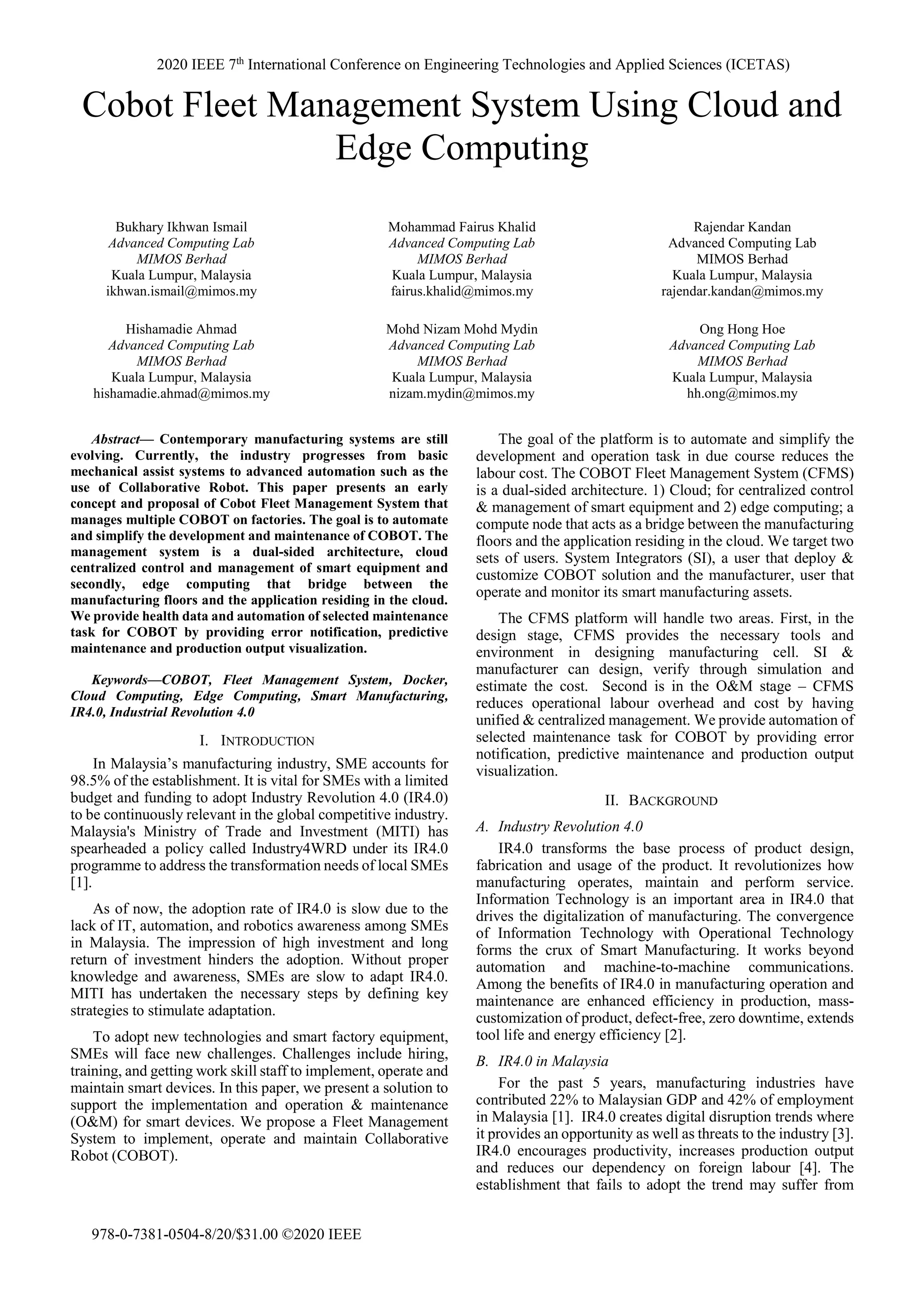 Cobot fleet management system using cloud and edge computing bukhary | PDF