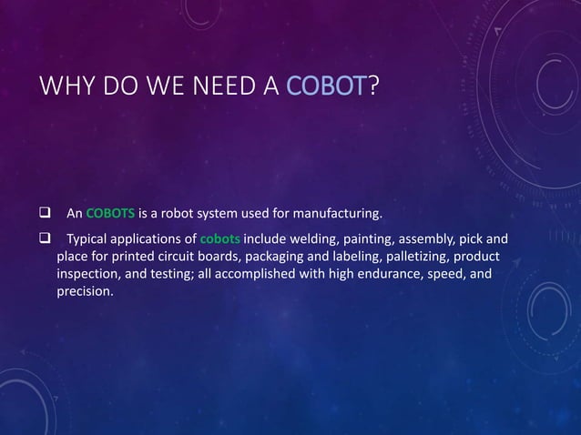 Cobots ppt | PPTX | Robotics | Technology & Computing