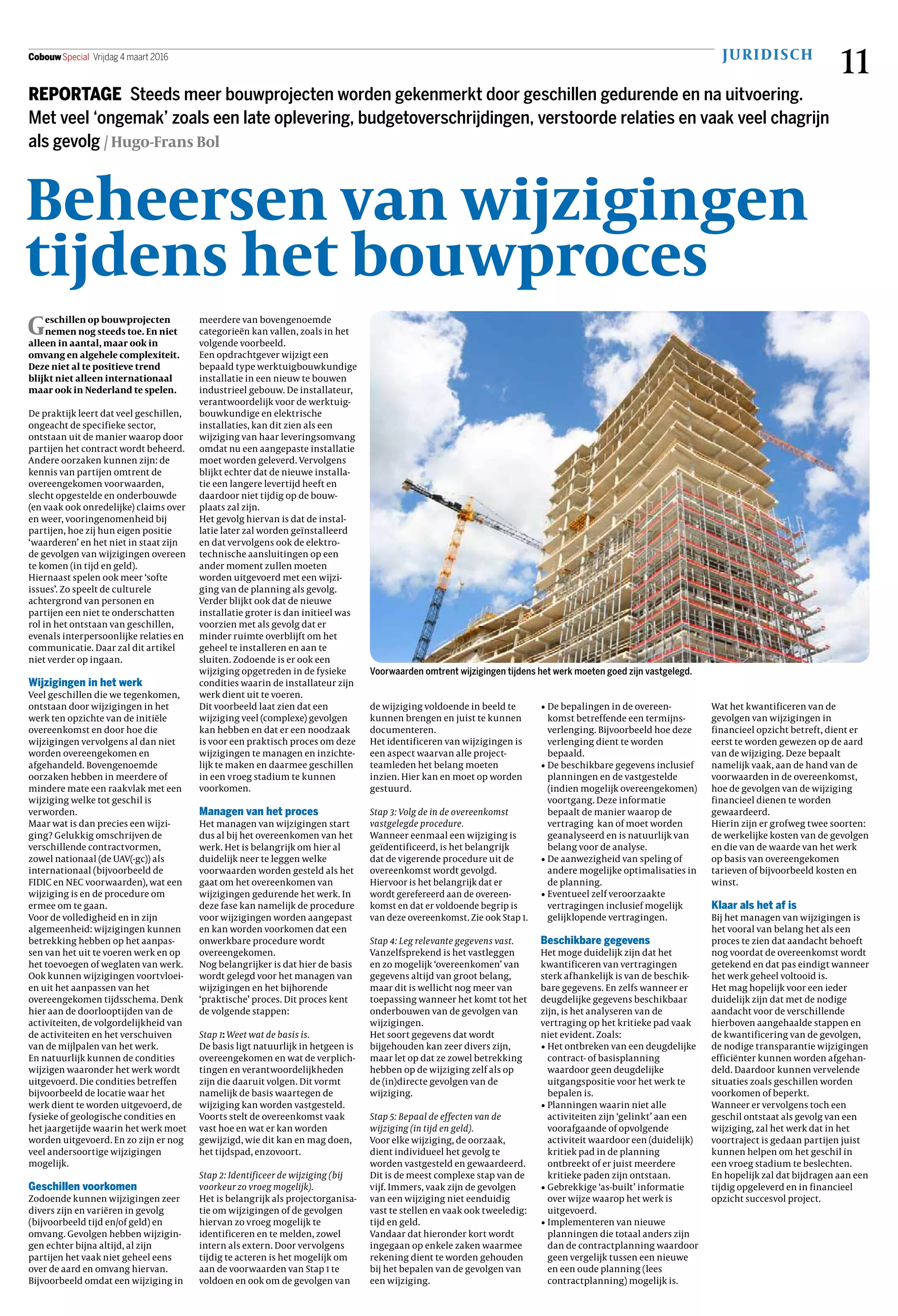 Cobouw special juridisch - Beheersen van wijzigingen tijdens het bouwproces | PDF