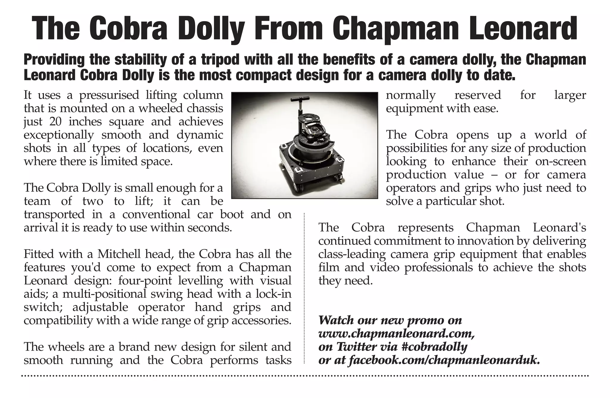 Cobra camera dolly From Chapman UK | PDF
