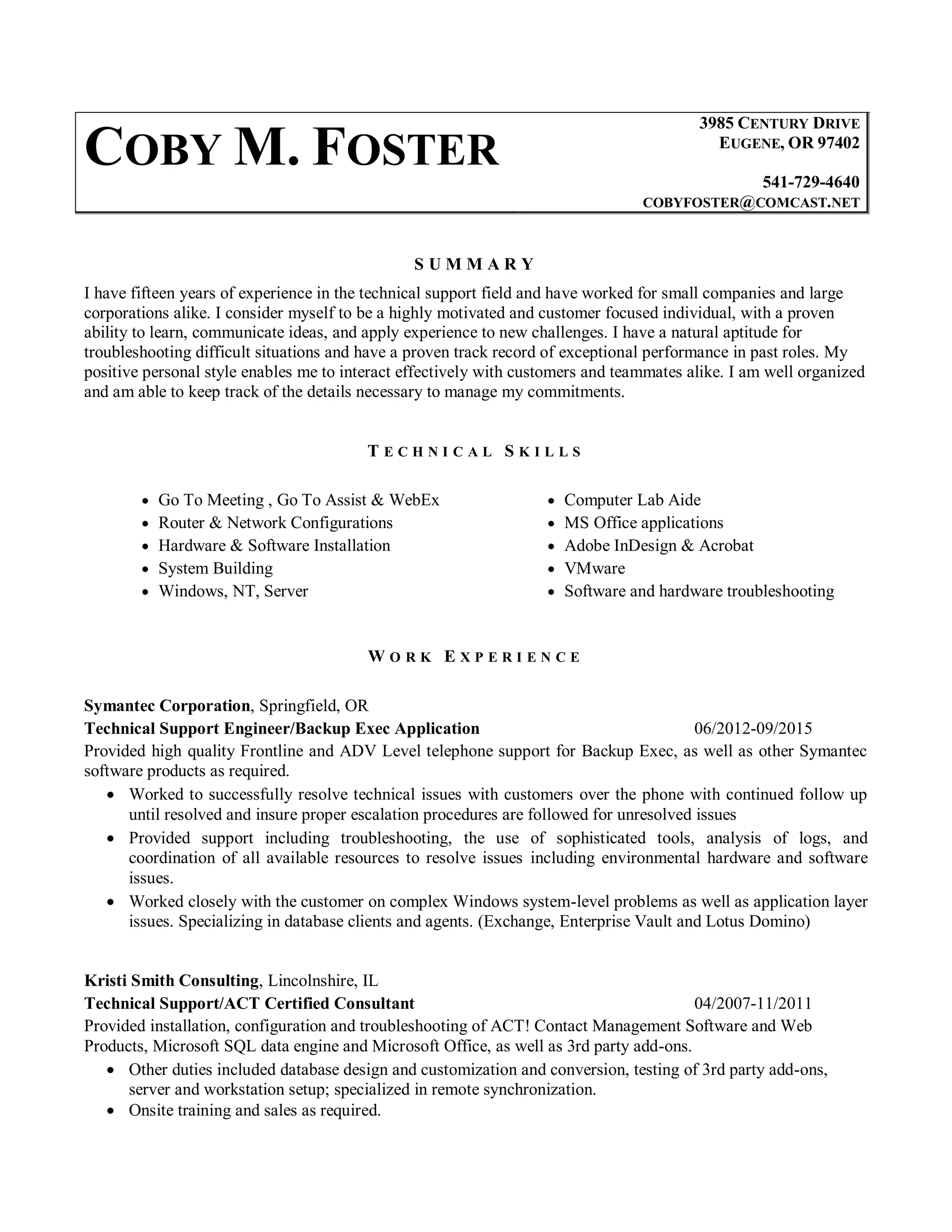 Coby foster resume 2016 | PDF
