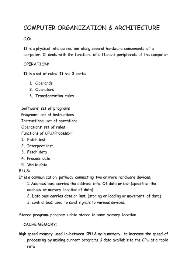 computer organization and architecture notes | PDF