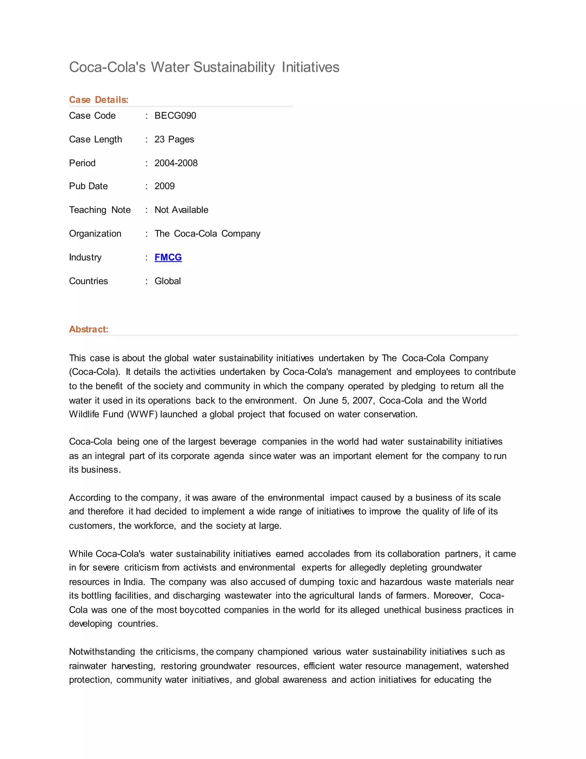 Coca cola casestudy | DOCX