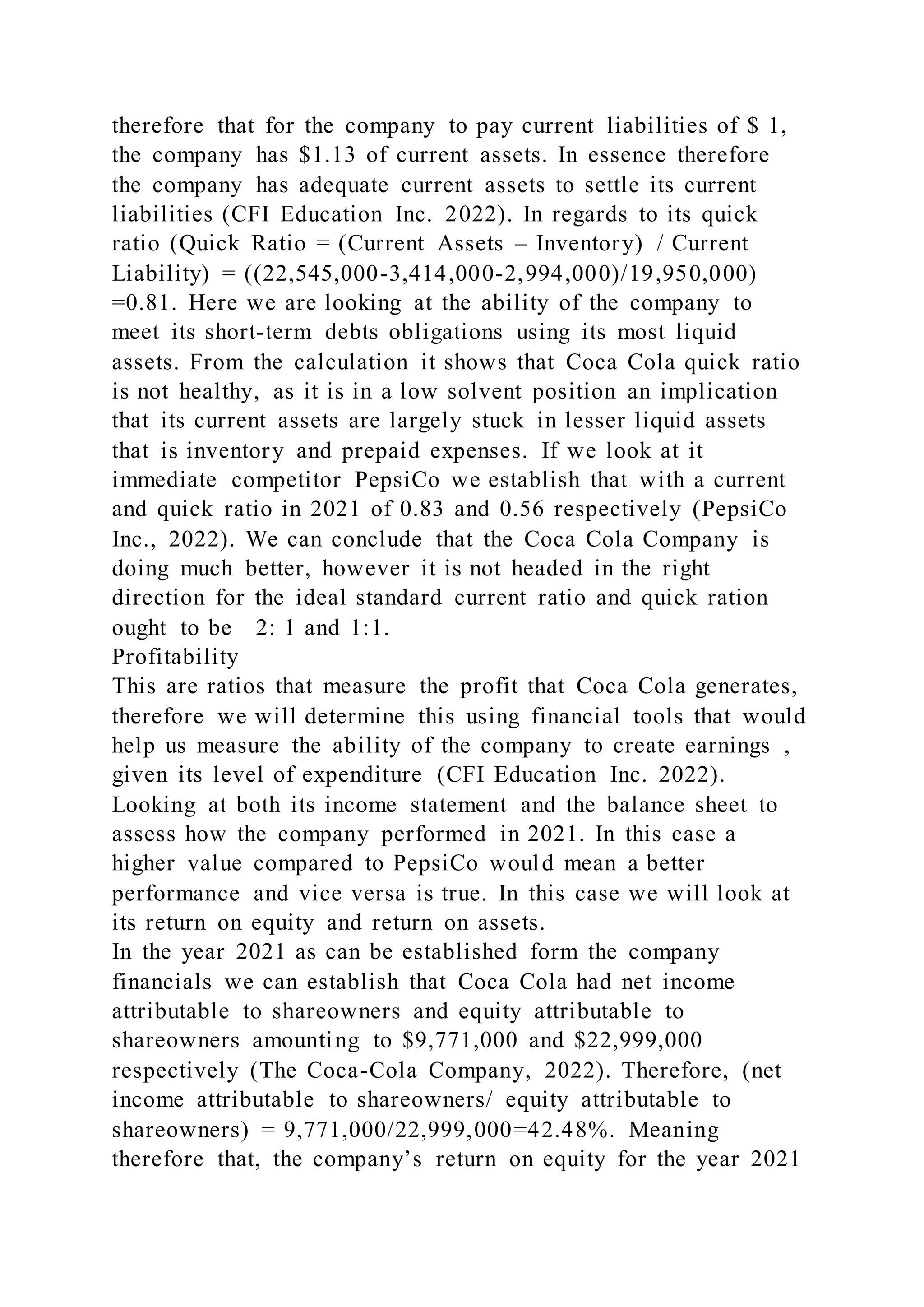 COCA-COLA FINANCIAL RATIOS FOR ANALYSIS 20211COCA-COLA FINANCIA | DOCX
