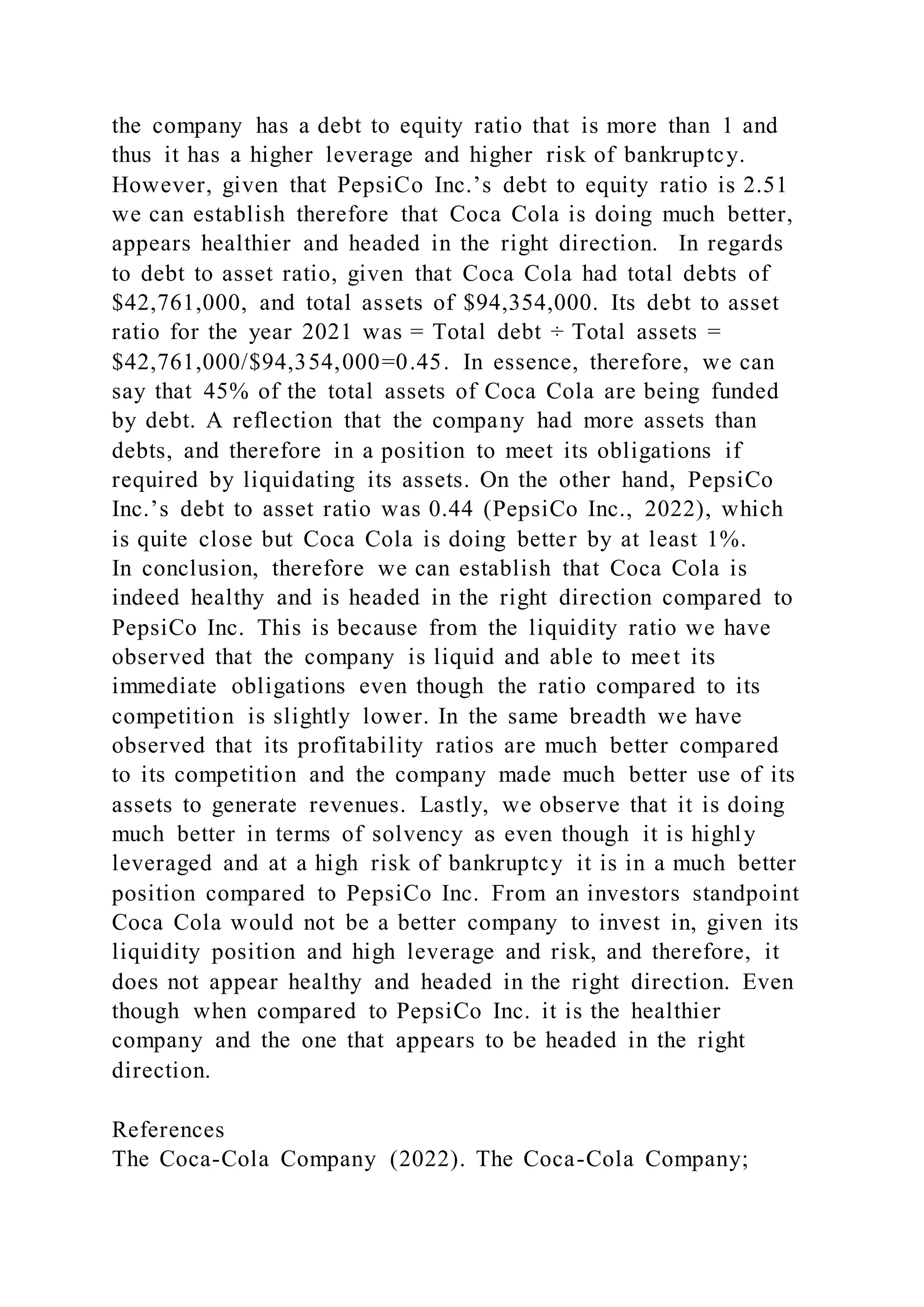COCA-COLA FINANCIAL RATIOS FOR ANALYSIS 20211COCA-COLA FINANCIA | DOCX