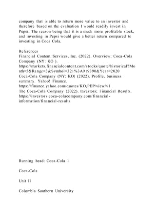 COCA-COLA FINANCIAL RATIOS FOR ANALYSIS 20211COCA-COLA FINANCIA | DOCX