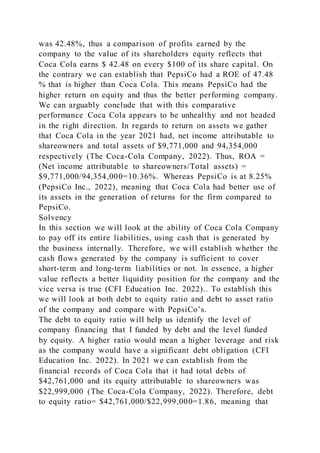 COCA-COLA FINANCIAL RATIOS FOR ANALYSIS 20211COCA-COLA FINANCIA | DOCX