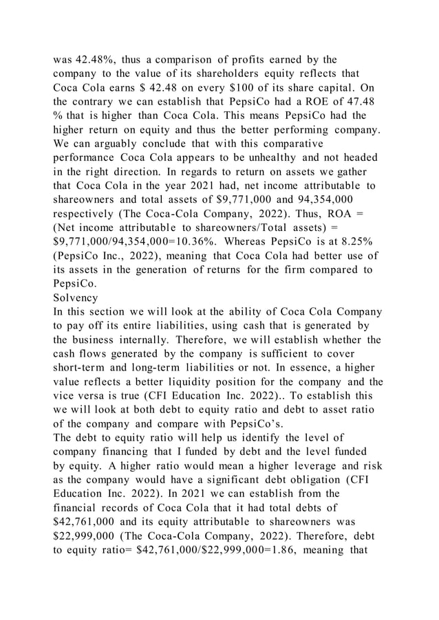 COCA-COLA FINANCIAL RATIOS FOR ANALYSIS 20211COCA-COLA FINANCIA | DOCX ...