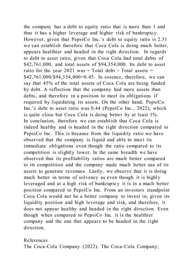 COCA-COLA FINANCIAL RATIOS FOR ANALYSIS 20211COCA-COLA FINANCIA | DOCX ...