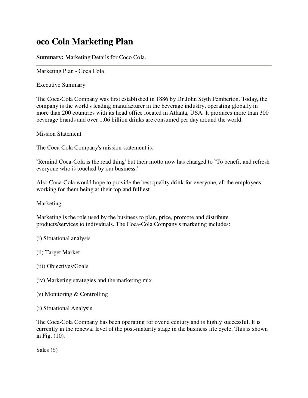 Marketing Plan Of Coca Cola Ppt - Design Talk