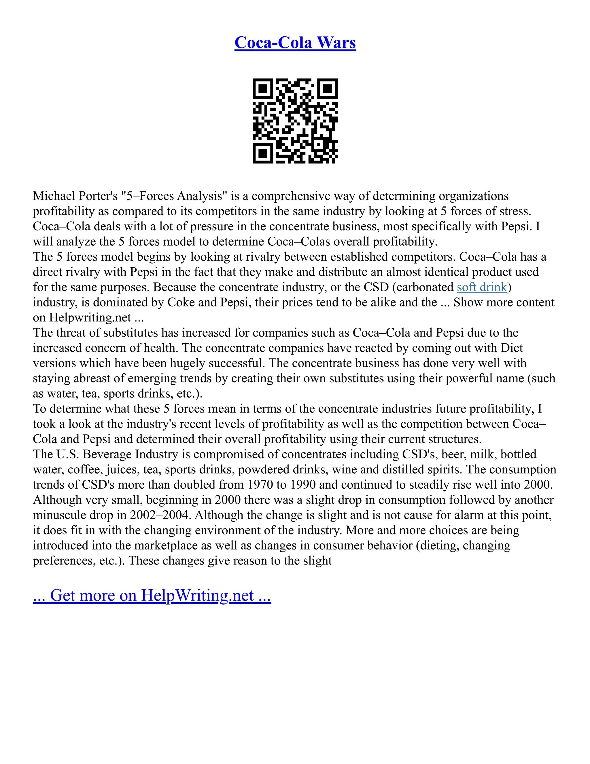 Coca-Cola Wars | PDF | Business | Business and Finance