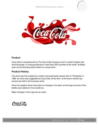 Coca cola- A brief Report.....! | DOCX