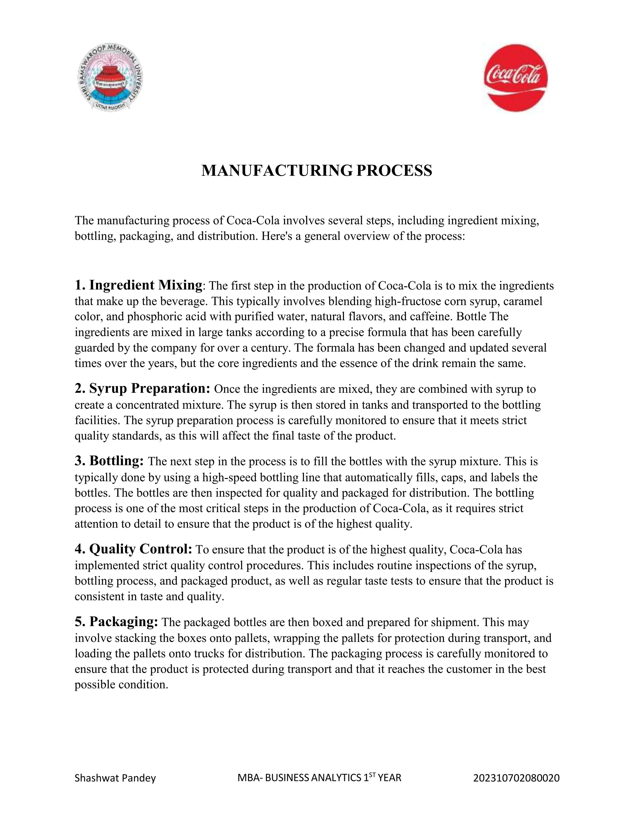 coca cola factory report that is in lucknow we had a | DOCX