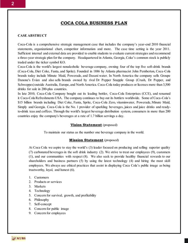Coca cola business plan | DOCX | Business | Business and Finance