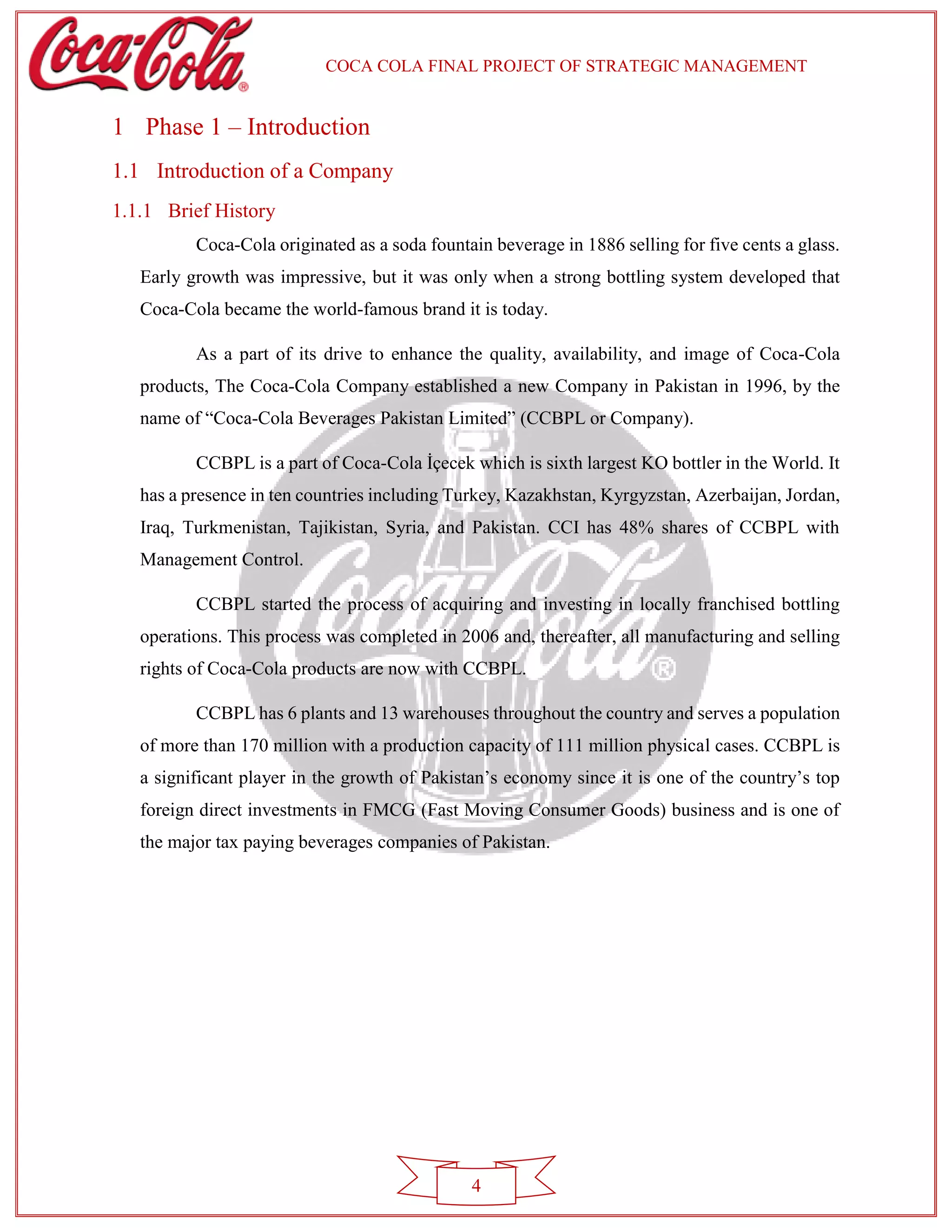 Coca Cola Company Strategic Management Project ( A Comprehensive ...