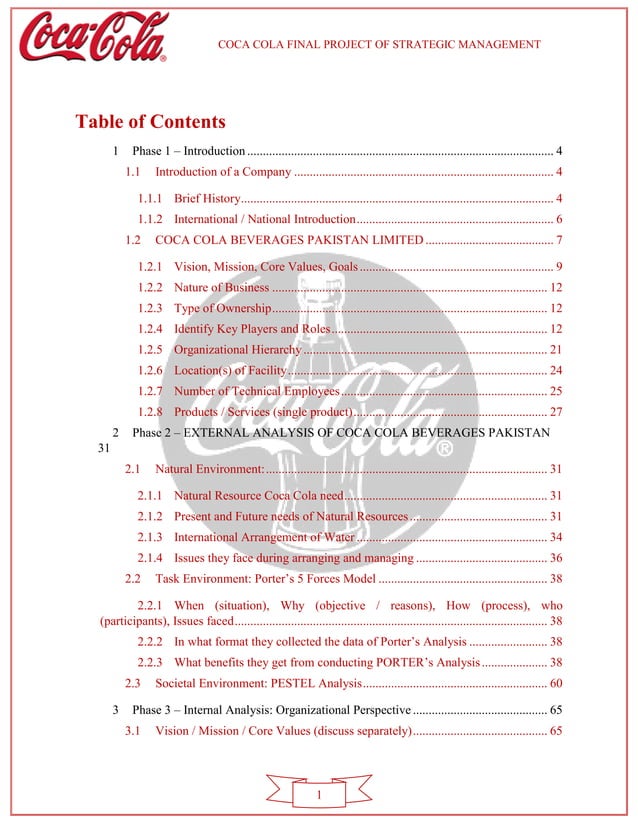 Coca Cola Company Strategic Management Project ( A Comprehensive Analysis on Strategic ...
