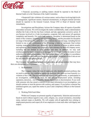 Coca Cola Company Strategic Management Project ( A Comprehensive ...