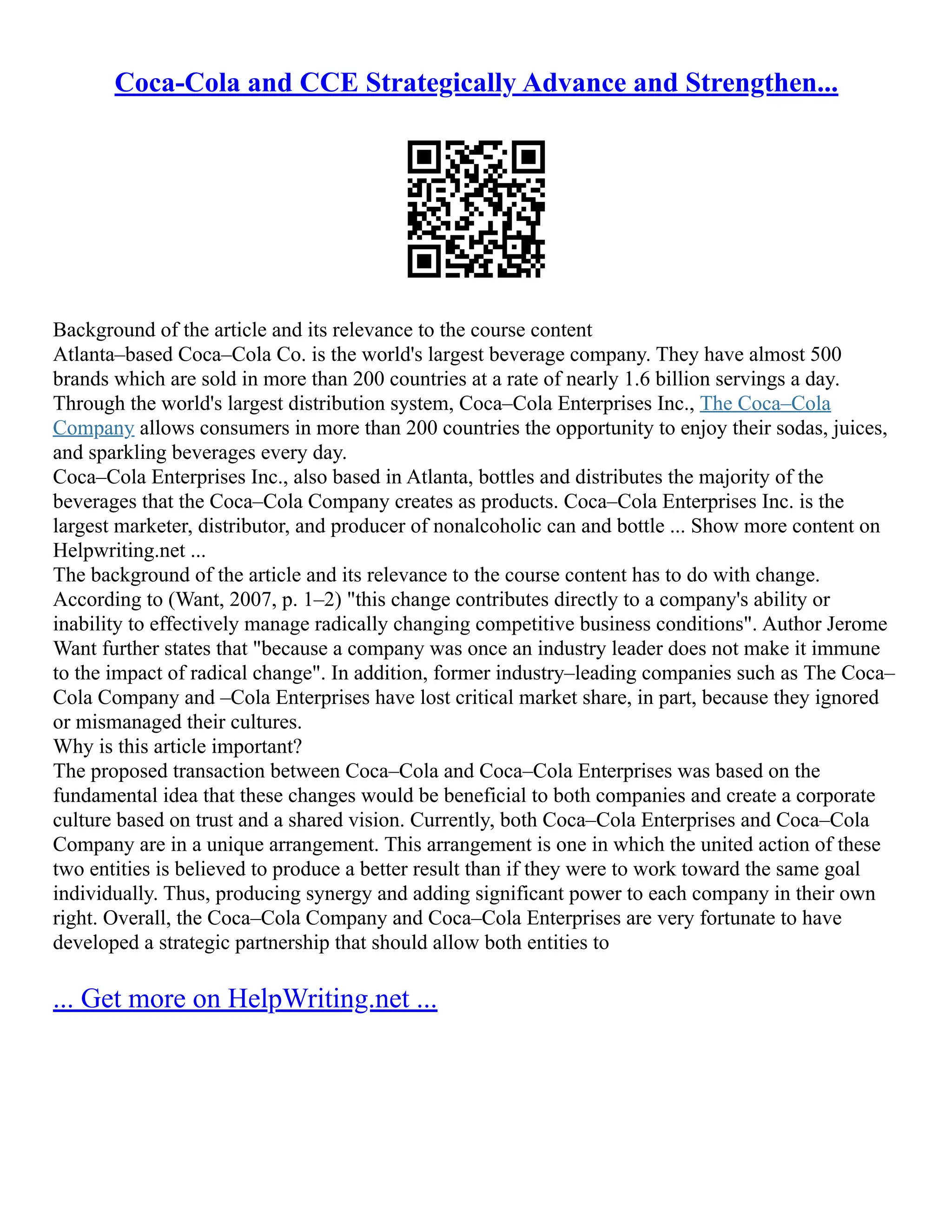 Coca Cola Income Statement | PDF