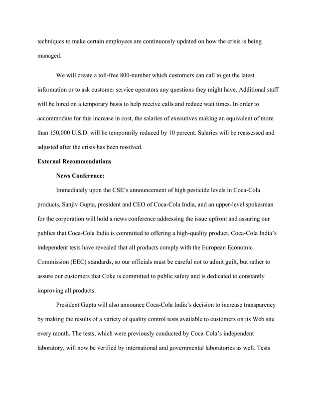 Coca-Cola India Crisis Case Study Analysis | PDF | Recalls | Consumer ...